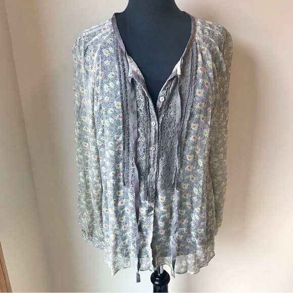 Sundance | Tops | Sundance Silk Blouse Sheer Floral Tunic Top Lace ...